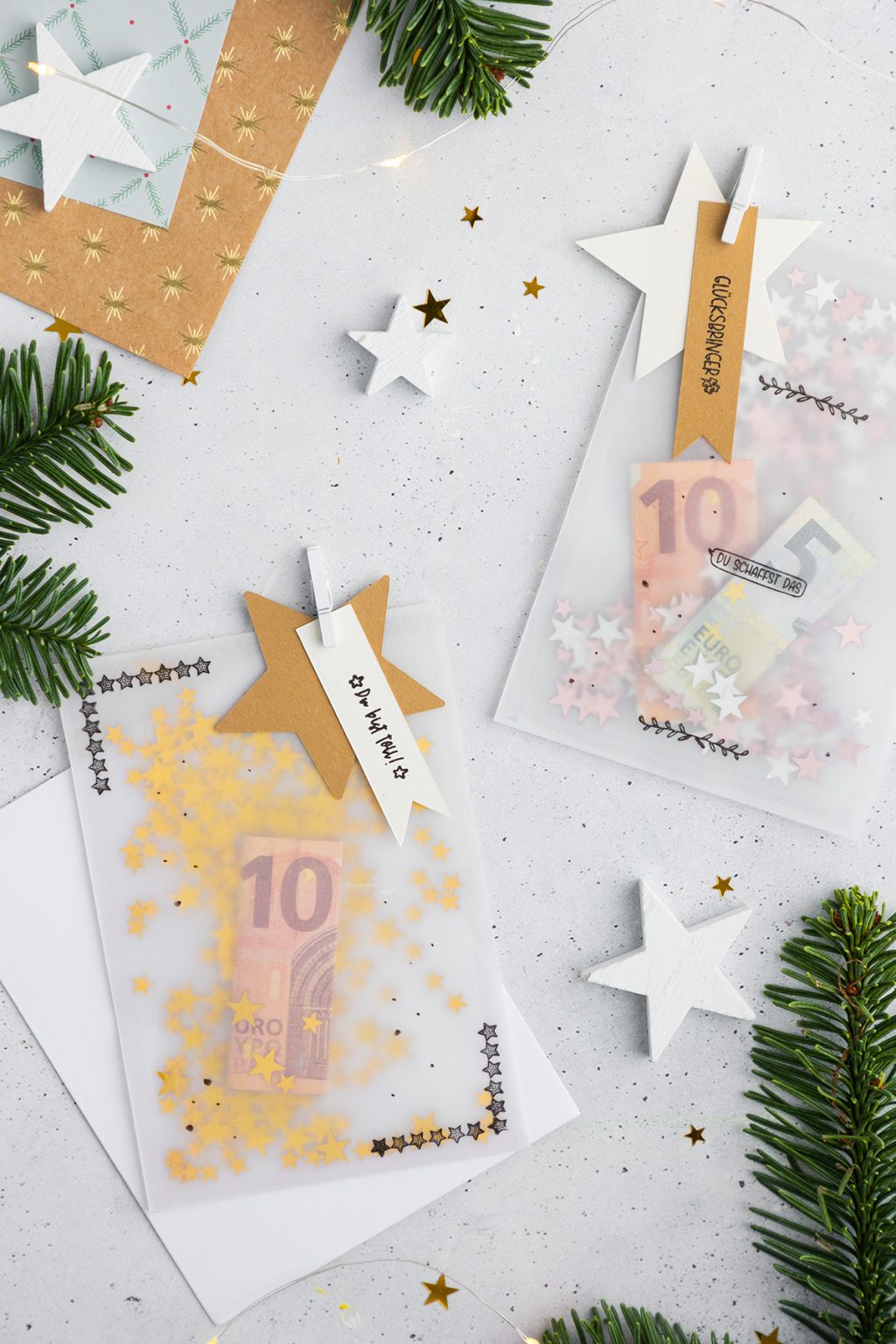 DIY Geldgeschenk: Glückwunschkarten mit Geld basteln